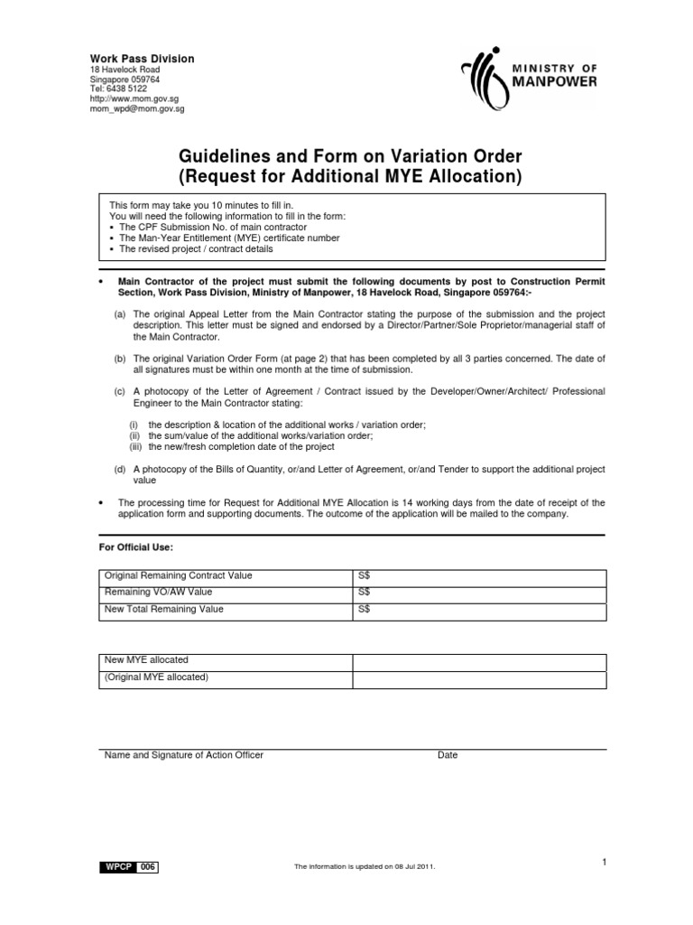 Variation Order Request Guidelines | PDF | General Contractor ...