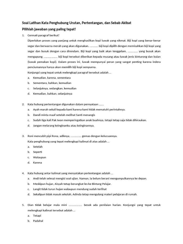 Soal Latihan Kata Penghubung Urutan | PDF