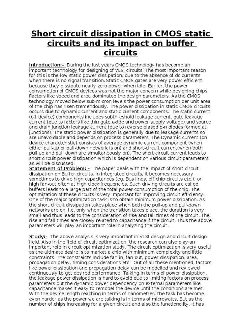 Short Circuit Dissipation in CMOS Static Circuits and Its Impact On Buffer Circuits | PDF | Cmos ...