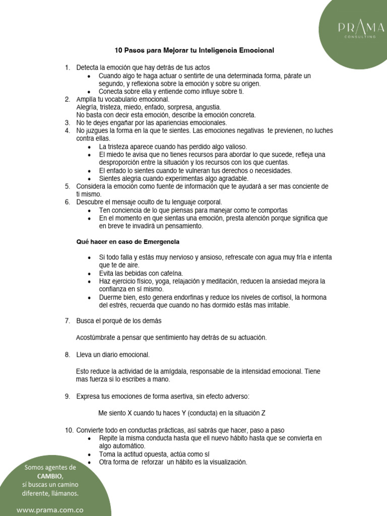 10 Pasos para Mejorar tu Inteligencia Emocional | PDF | Las emociones | Inteligencia emocional