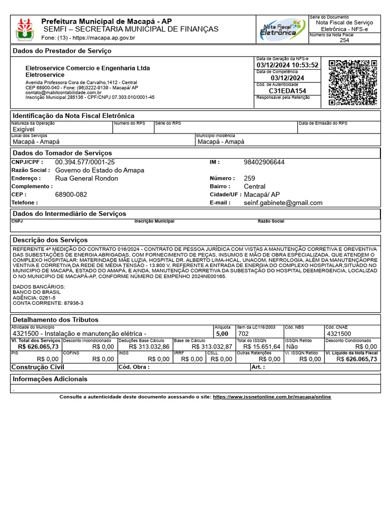 Nota Fiscal 4 Medição Seinf | PDF