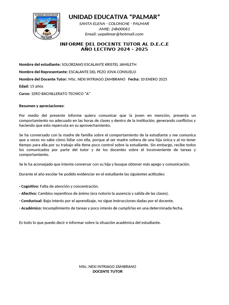 Informe para DECE | PDF