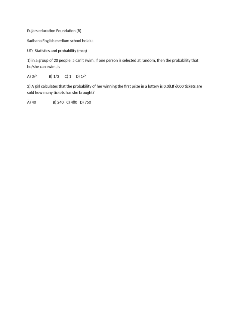 MCQs on Statistics and Probability | PDF