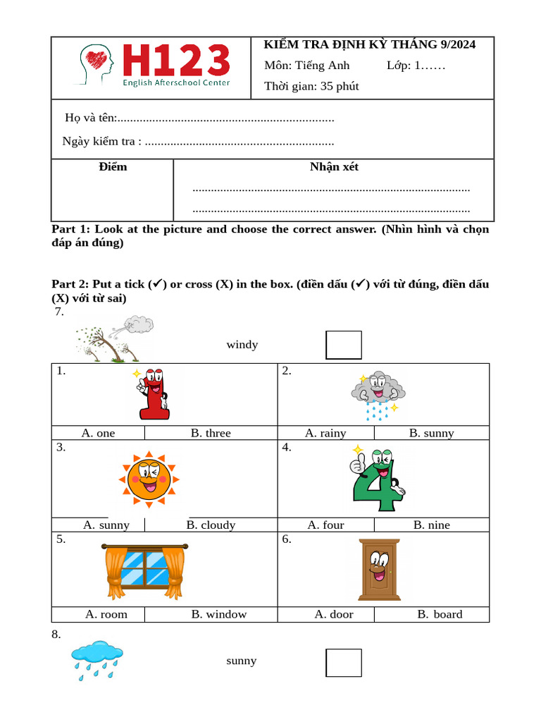 GRADE 1 Test 1 Lesson 5 | PDF