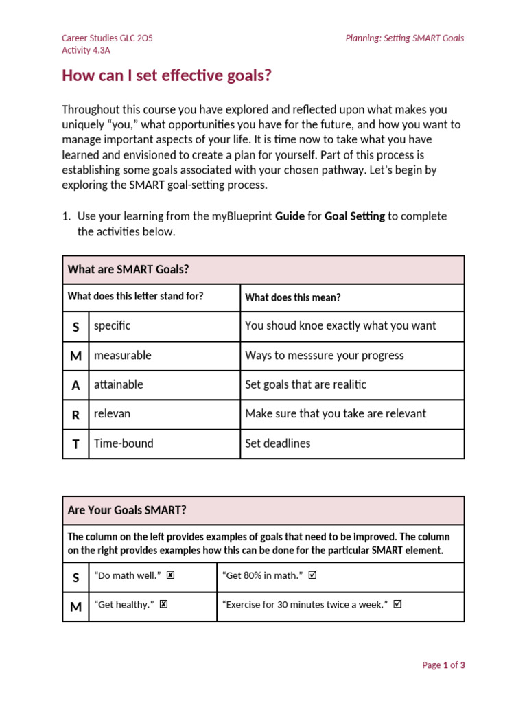 Setting SMART Goals for Career Planning | PDF | Goal Setting | Behavior ...