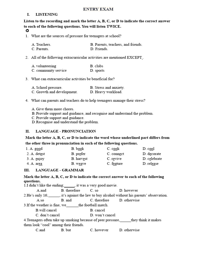 1 bản - ENTRY EXAM G8 | PDF | Paddy Field | Plough