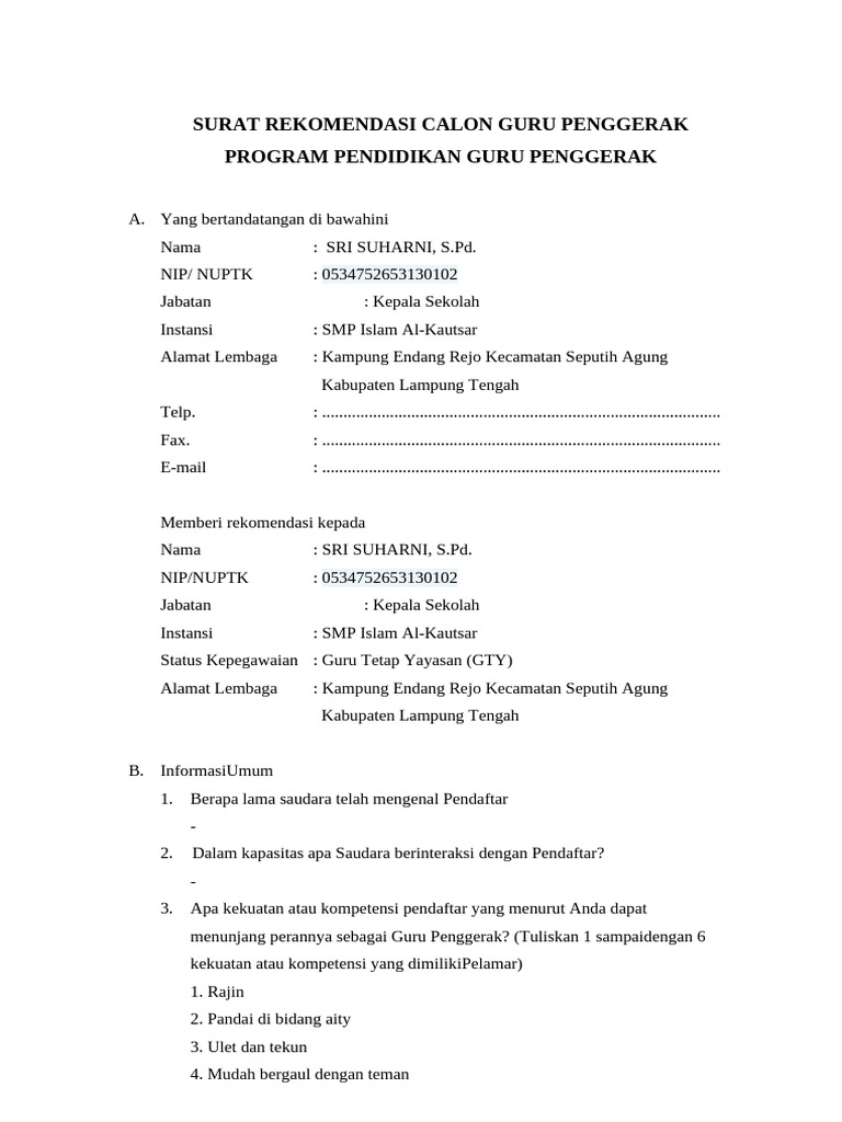 SURAT REKOMENDASI CGP SIAP (1) | PDF