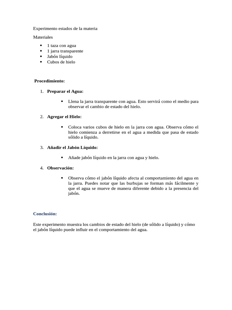 Experimento de estados de la materia | PDF