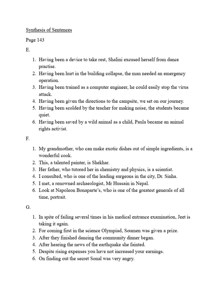 Synthesis of Sentences | PDF