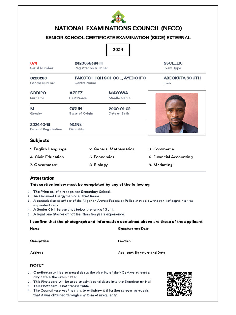 SSCE External Examination | PDF