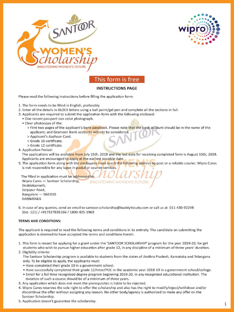 STR Women Scholarship Application Form 2019 20 | PDF