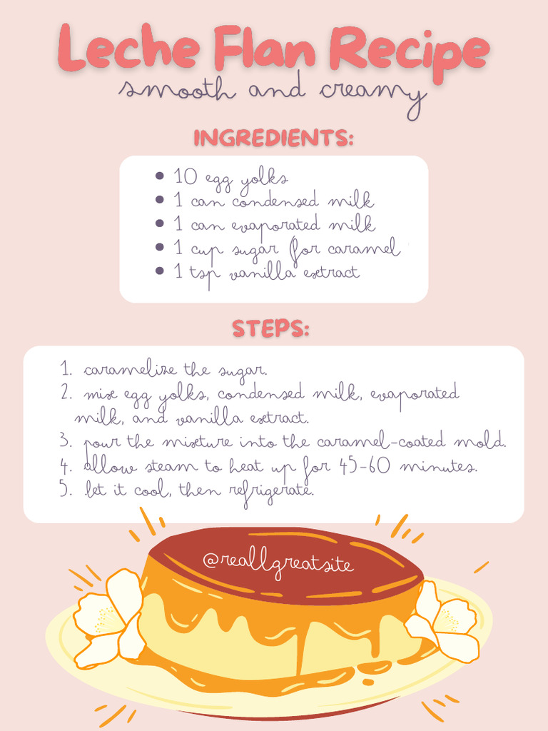 Pastel Color Sweet Leche Flan Recipe Flyer | PDF