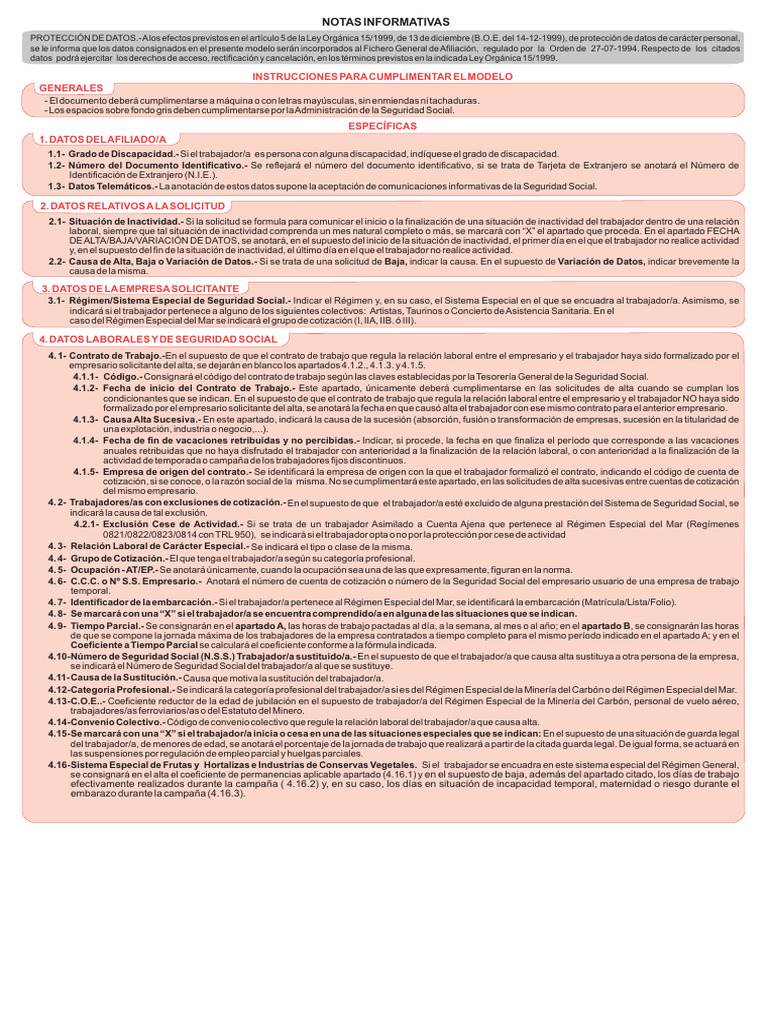 Modelo TA 2S (V.8) Alta de Los Trabajadores | PDF | Documento de identidad | Tiempo de trabajo