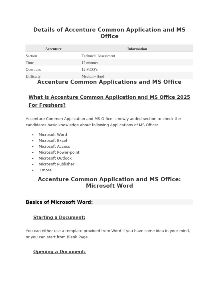 Details of Accenture Common Application and MS Office | PDF | Microsoft ...