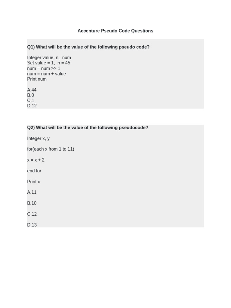 Accenture Pseudo Code | PDF | Integer (Computer Science) | String (Computer Science)