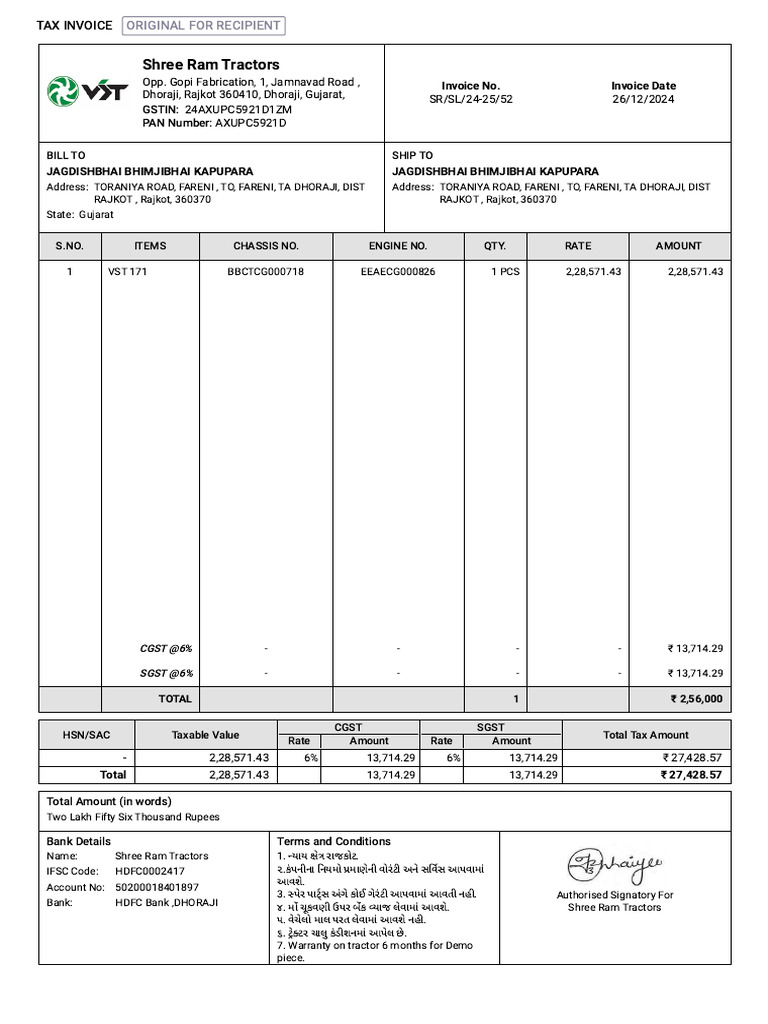 JAGDISHBHAI BHIMJIBHAI KAPUPARA Sales Invoice SR SL 24 25 52-1 | PDF