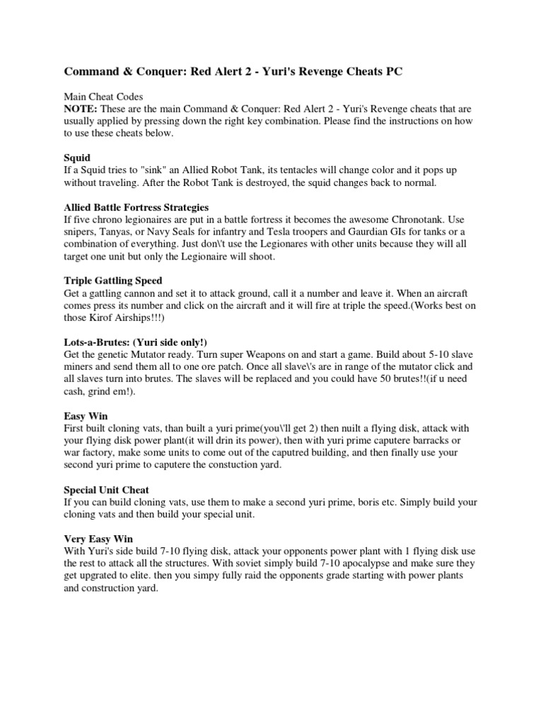 Command & Conquer Red Alert 2 - Yuri - S Revenge Cheats PC | PDF ...