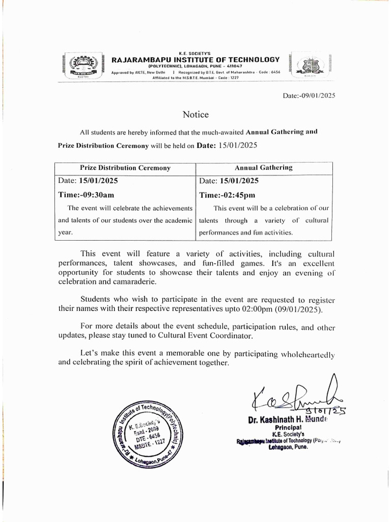 Annual Gathering and Prize Distribution Notice | PDF