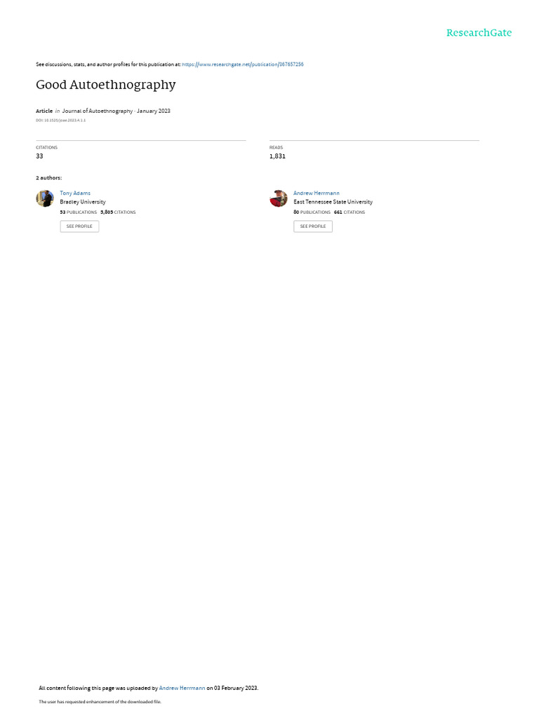 Understanding Good Autoethnography | PDF | Ethnography | Liberal Arts Education