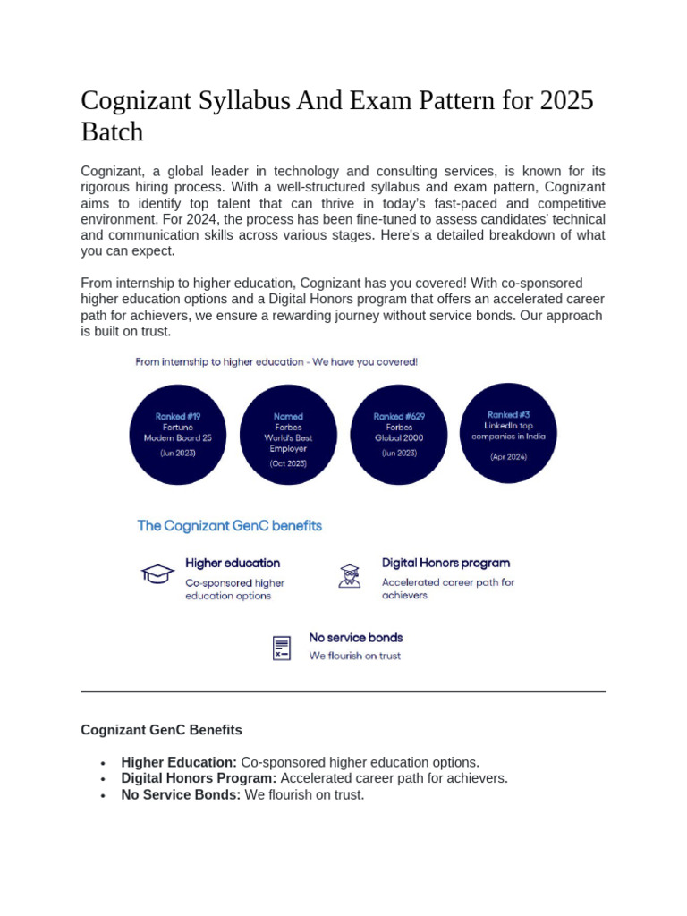 Cognizant Syllabus and Exam Pattern For 2025 Batch | PDF | Sql ...