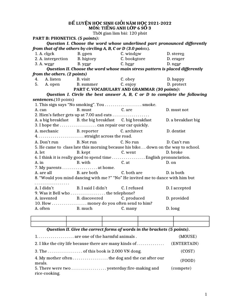 Đề Hsg Anh 6 Sô 3 | PDF