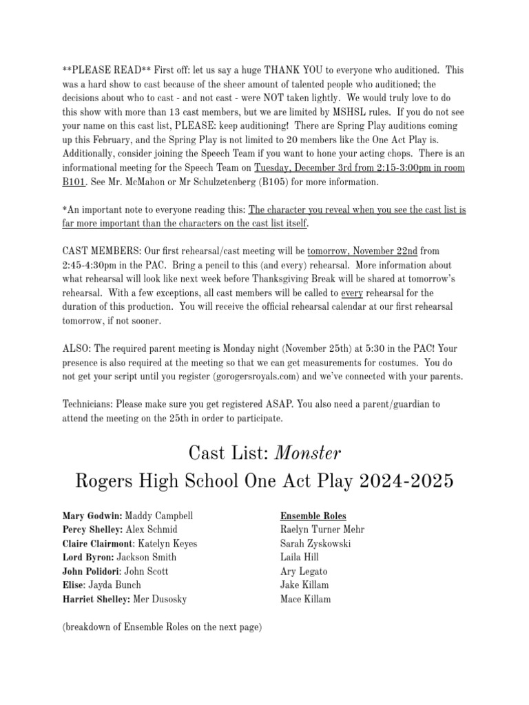 Cast List Announcement - Monster | PDF | Literary Families