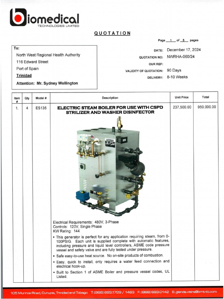 NWRHA Quotation for Boilers_0001 (00000003) | PDF