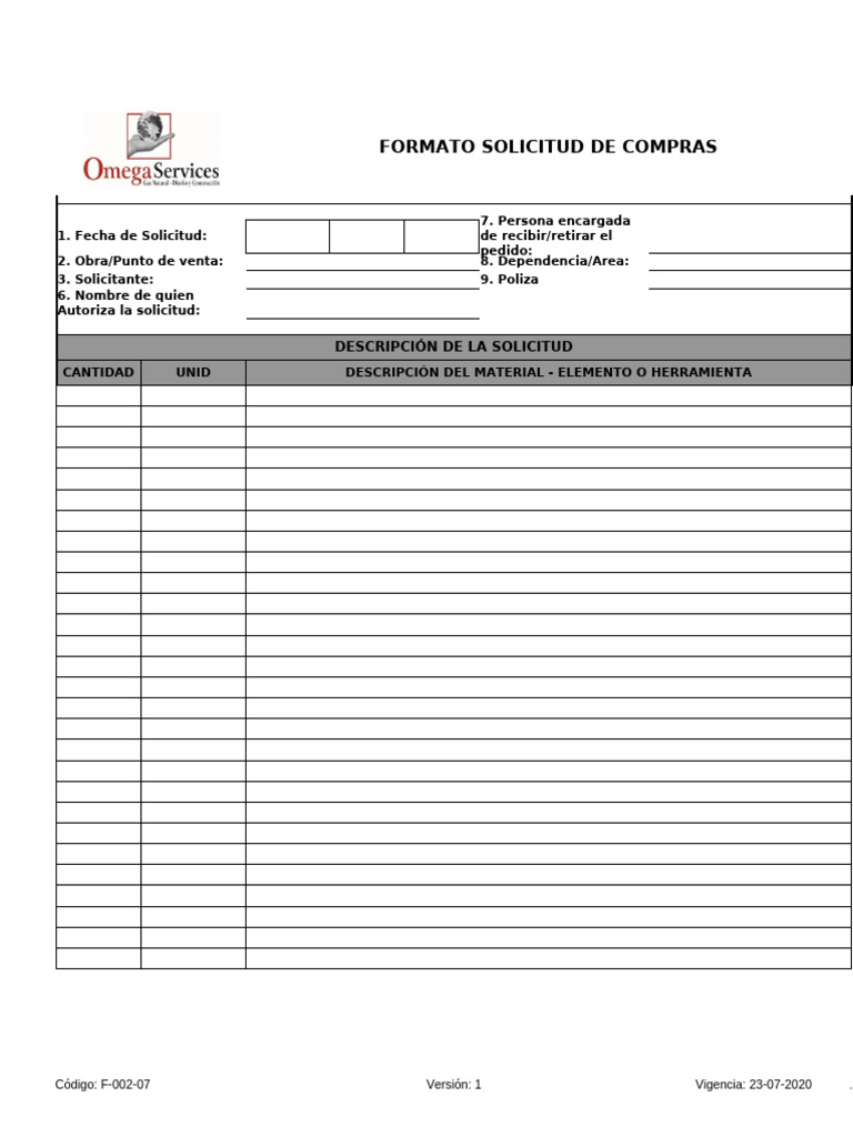 Formato de Solicitud de Compras | PDF