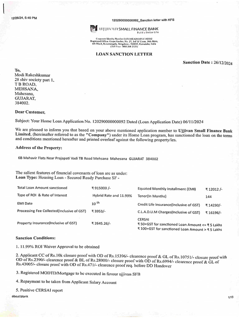 Senction Letter - Rakesh Modi | PDF