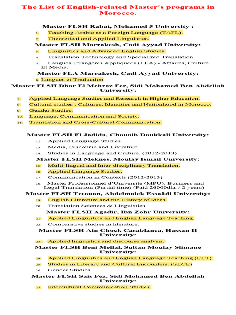 English Master's Programs in Morocco | PDF | Morocco | Linguistics