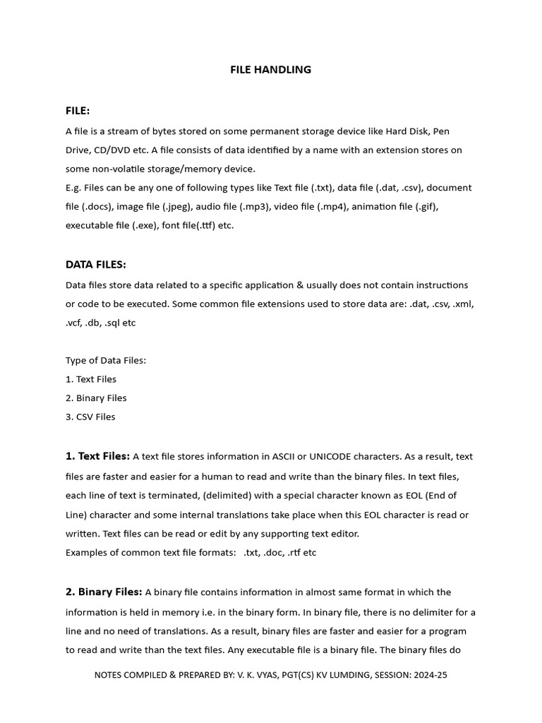 Study Material File Handling 2024-25 | PDF | Computer File | Comma Separated Values