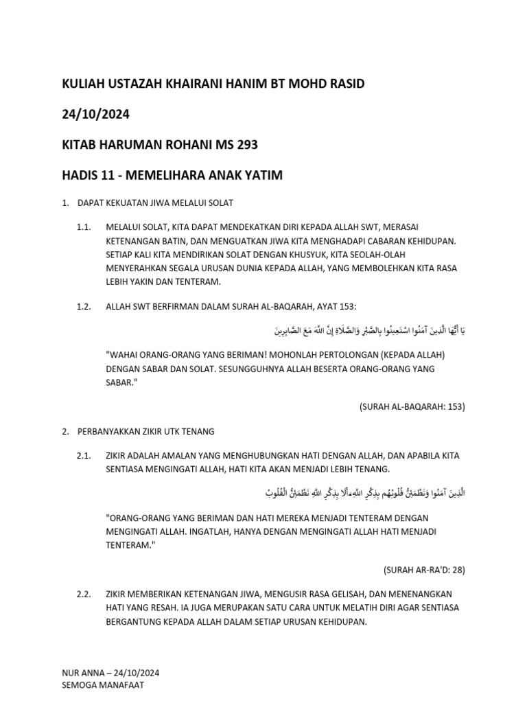 Memelihara Anak Yatim Ustazah Khai | PDF
