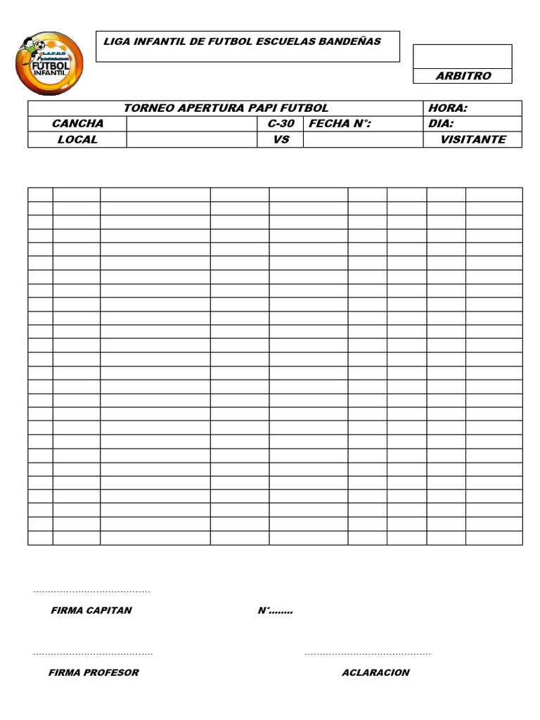 Planilla Papi Futbol | PDF