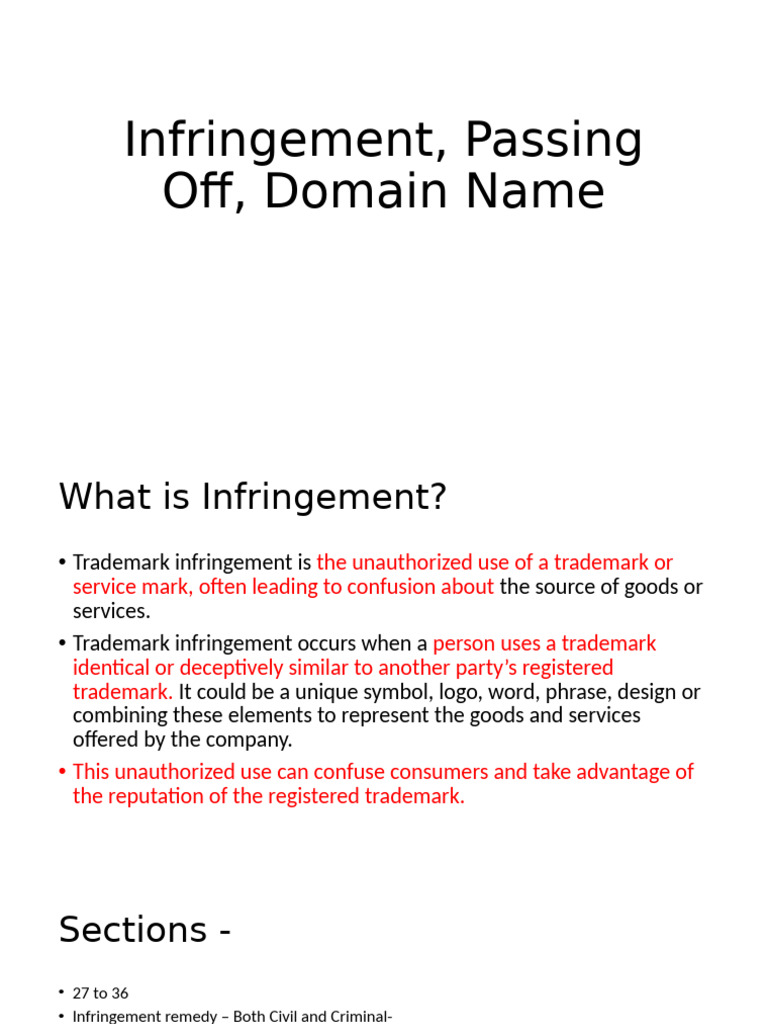 Infringement and Passing Off, Domain Name Protection and Registration ...