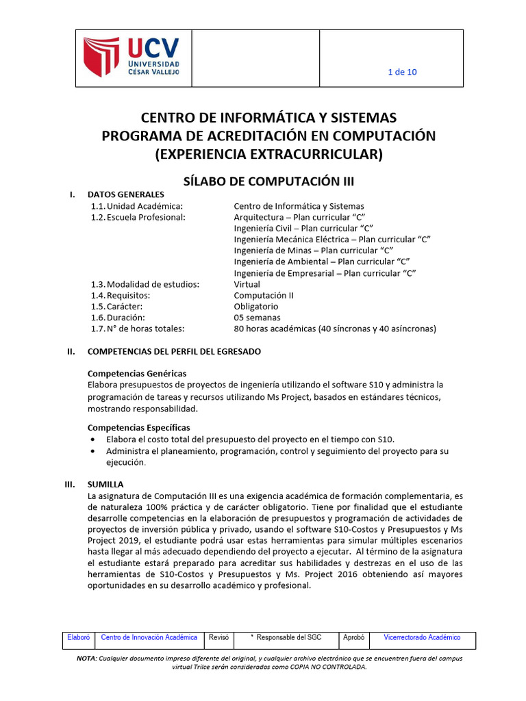 Silabo - Ciii - Arq Civil Mec Emp Minas. | PDF | Informática | Presupuesto
