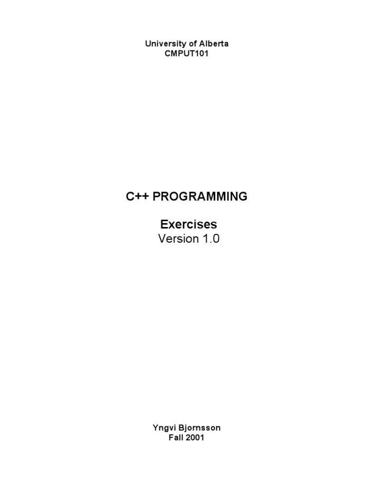 C++ Programming Exercises: University of Alberta CMPUT101 | PDF ...