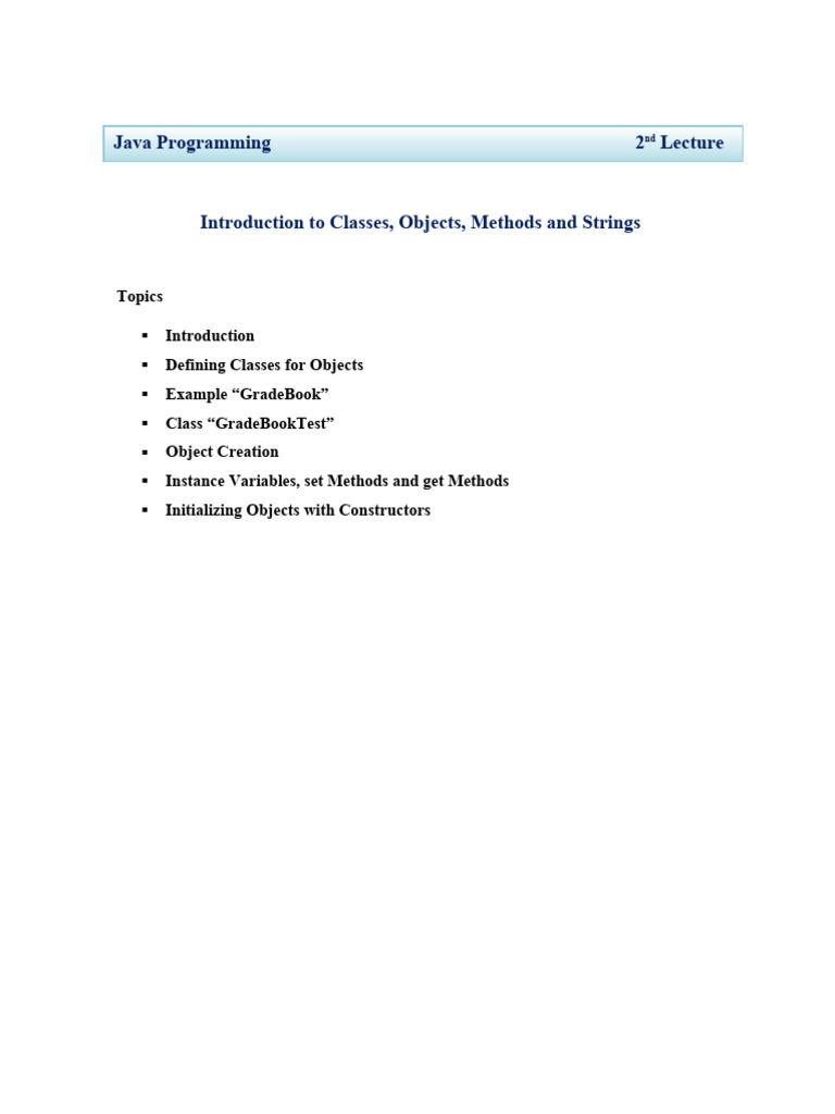 Lecture 2 Java Programming Classes And Objects Pdf Class 