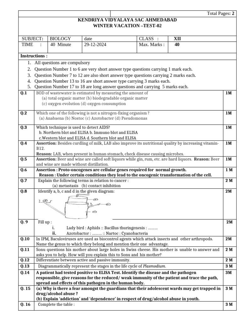 Q - P - Xii - UNIT 8 Health & Microbes | PDF | Sewage Treatment