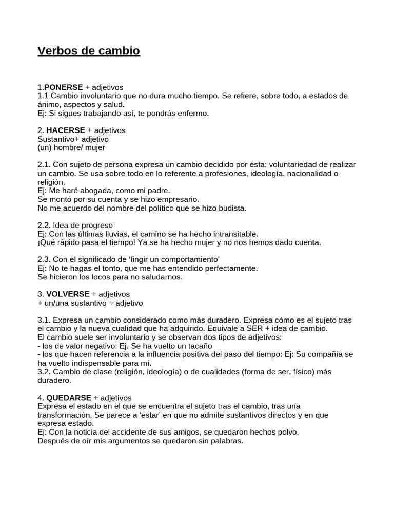 Verbos de Cambio en Español | PDF | Adjetivo