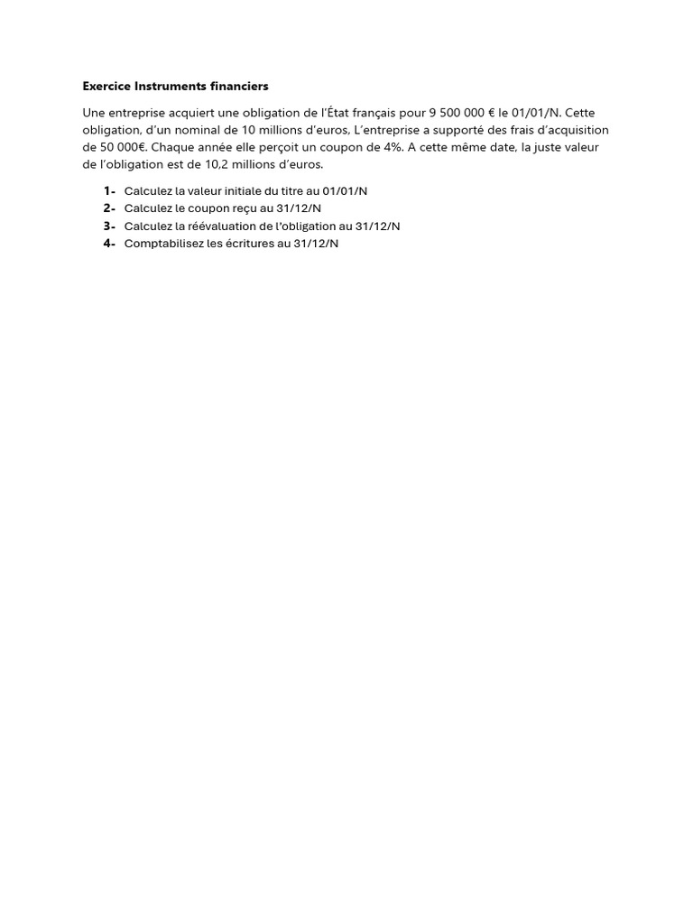 Exercice Instruments Financiers | PDF