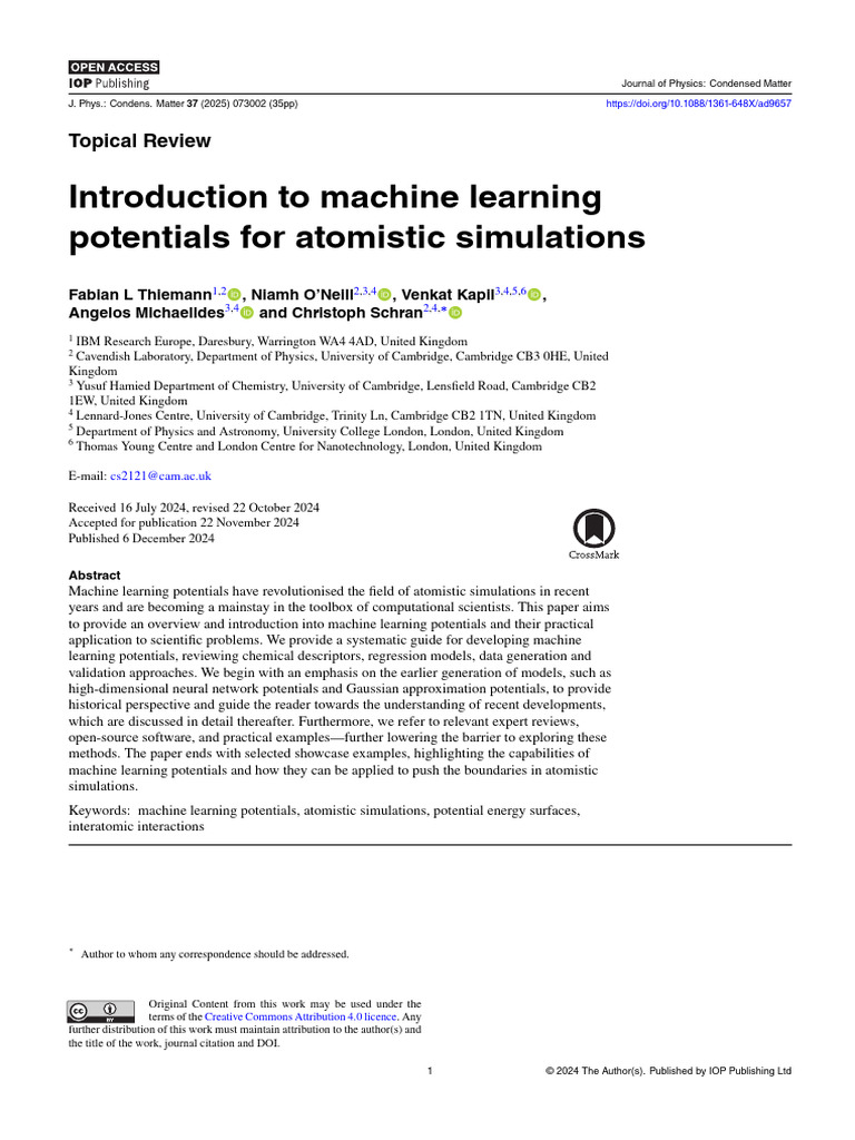 Introduction_to_machine_learning_potentials_for_at | PDF | Machine Learning | Quantum Chemistry