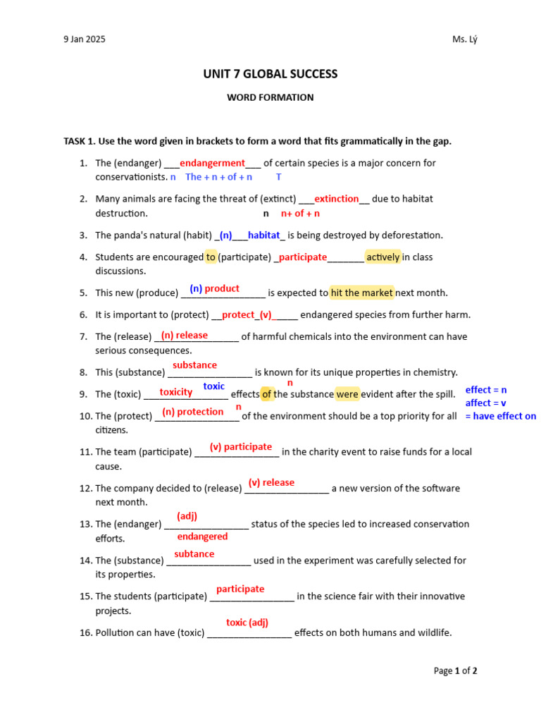 Word Formation Exercises for Conservation | PDF | Environmental Science ...