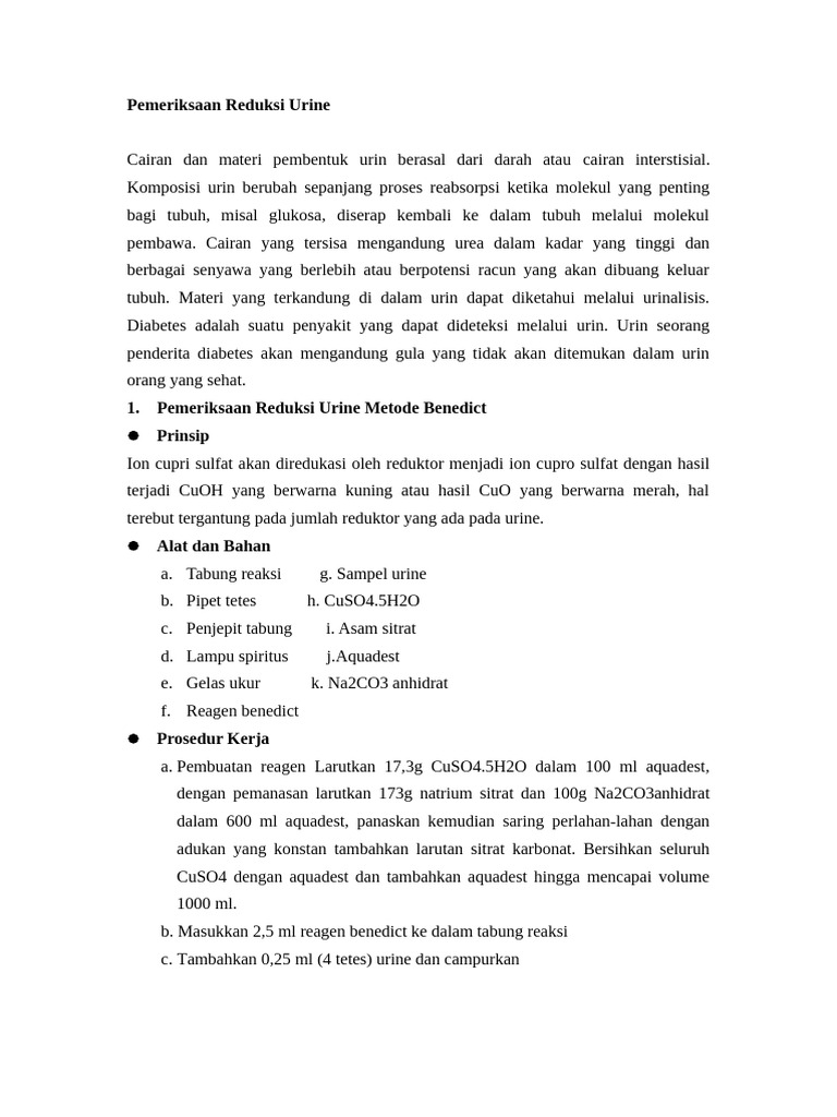 Pemeriksaan Reduksi Urine | PDF