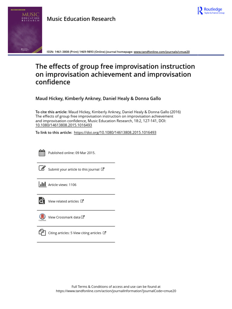 The Effects of Group Free Improvisation Instruction On Improvisation Achievement and ...