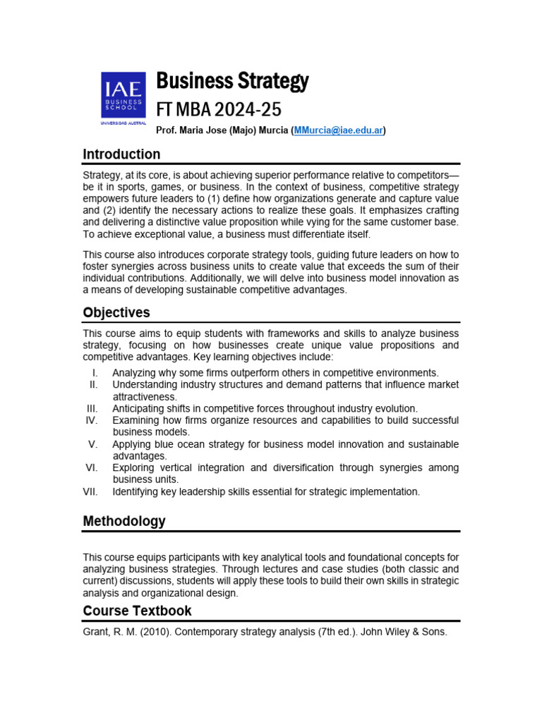 Business Strategy Course Overview | PDF | Strategic Management ...