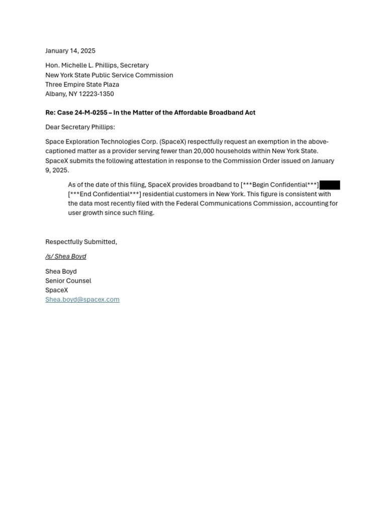 Spacex Letter To Ny | PDF