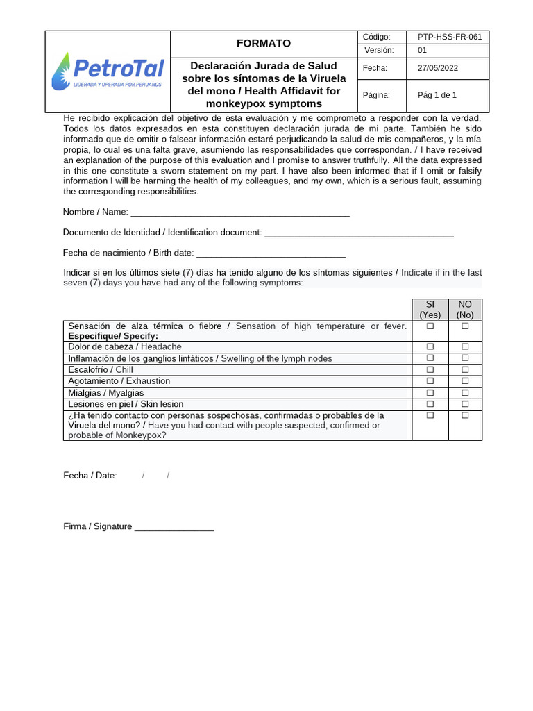 PTP-HSS-FR-061_DJ_Salud_Viruela_del_mono(ES-EN)_v01 - ACTUALIZADO (002)-1 | PDF | Epidemiología ...