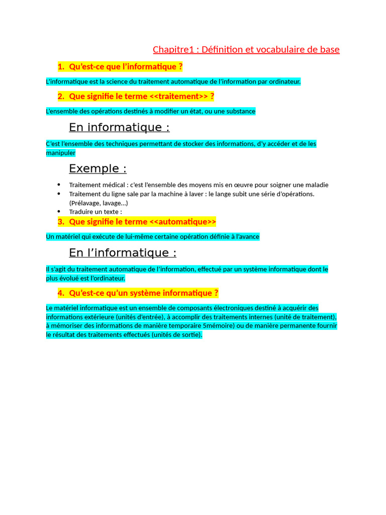 Définition de l'informatique et traitement | PDF