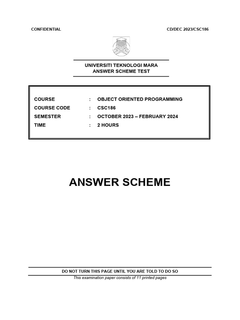 CSC186-AnswerSchemeTest Oct23Feb24 | PDF | Inheritance (Object Oriented ...