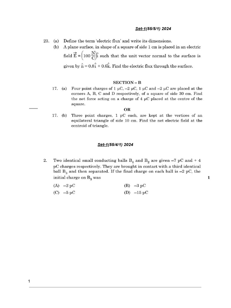 Electric Charges and Fields PYQs | PDF